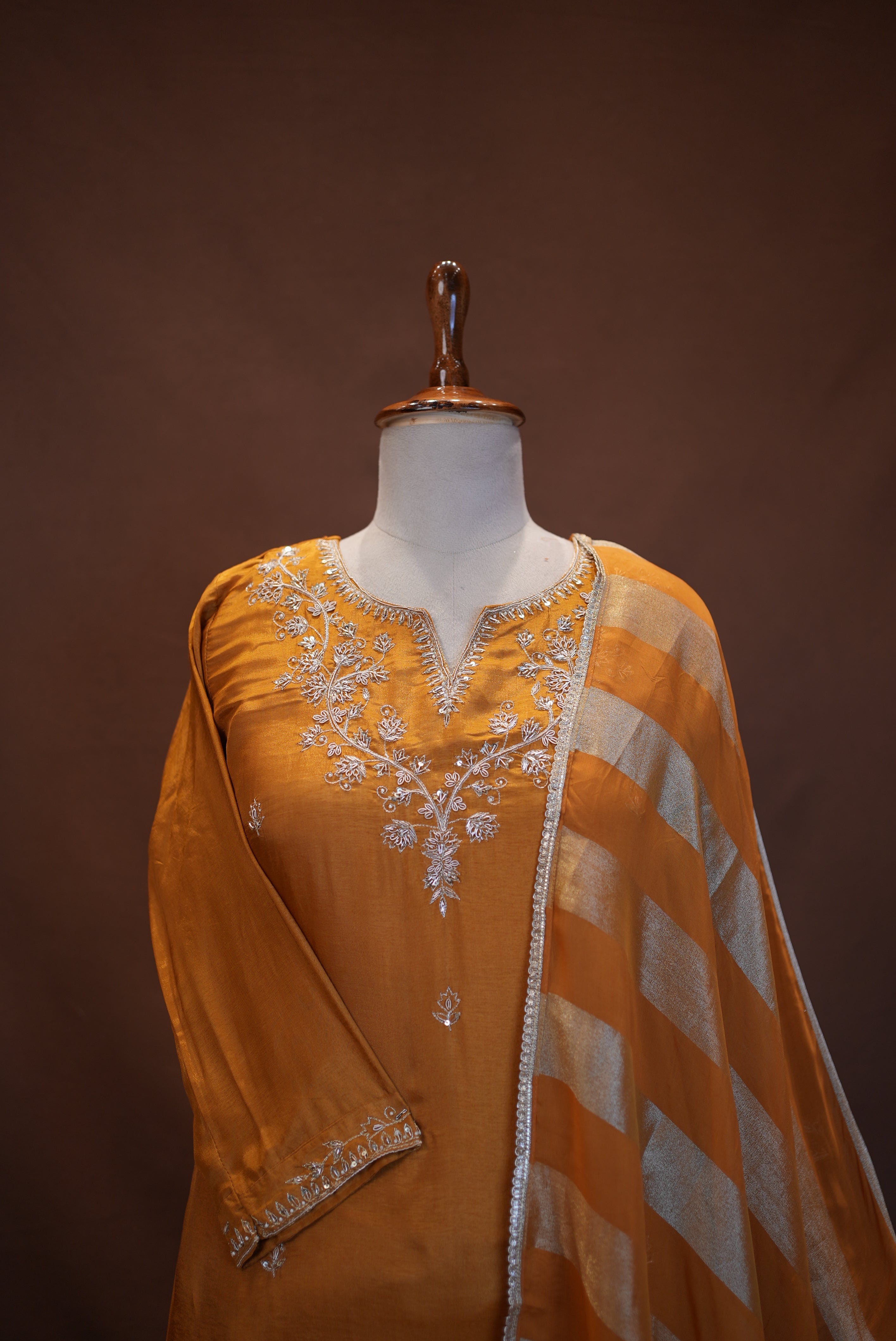 PURE SILK FABIRC 3- PIECE SUIT WITH ZARDOSI AND SEQUNCE WORK ALOG WITH